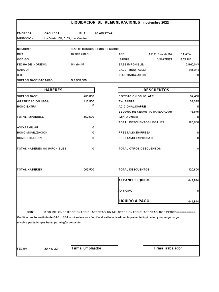 Planilla Calculo Liquidaciones de Sueldo | PDF | Seguridad y salud ocupacional