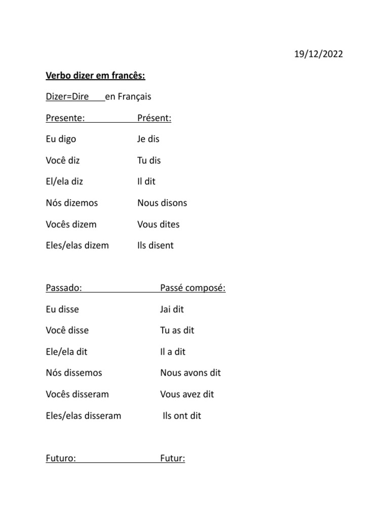 Verbo Dizer Em Francês | PDF