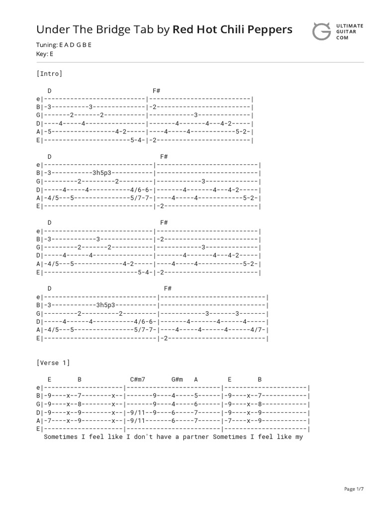 Under The Bridge Guitar Tab | PDF | Songs