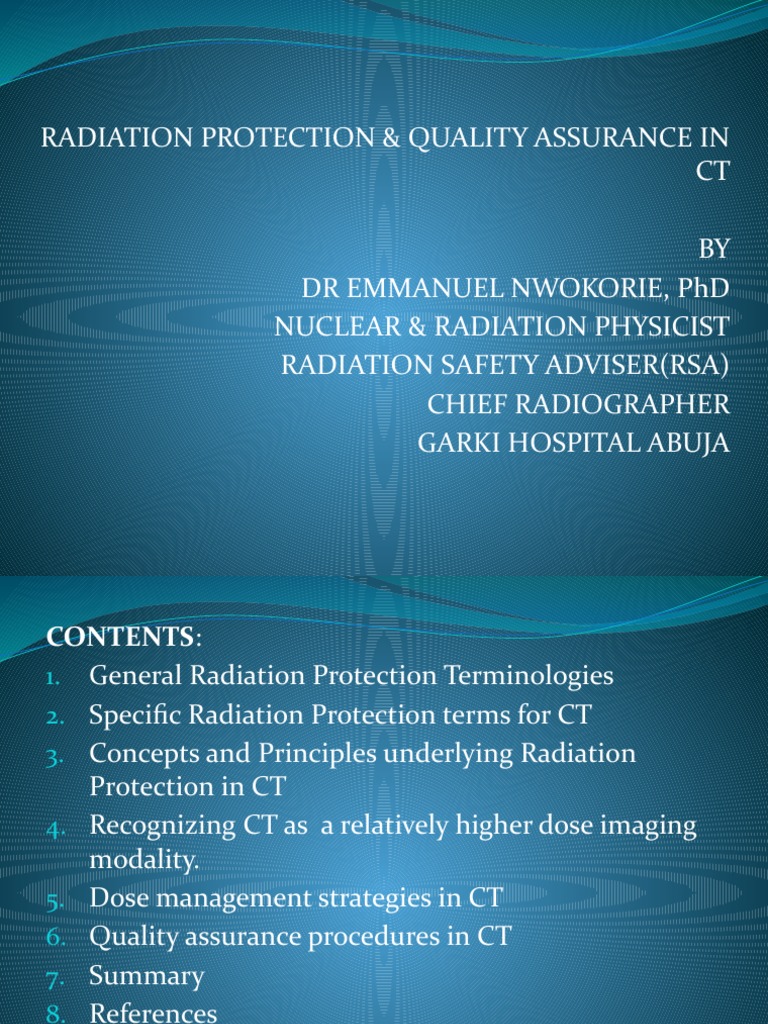 Radiation Protection & Quality Assurance in CT 2018 | PDF | Ct Scan ...