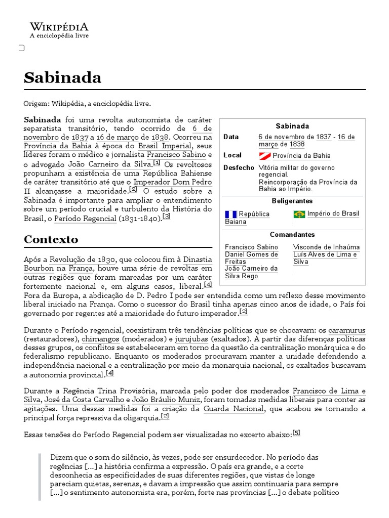A Sabinada: A Revolta Separatista e Federalista na Província da Bahia ...