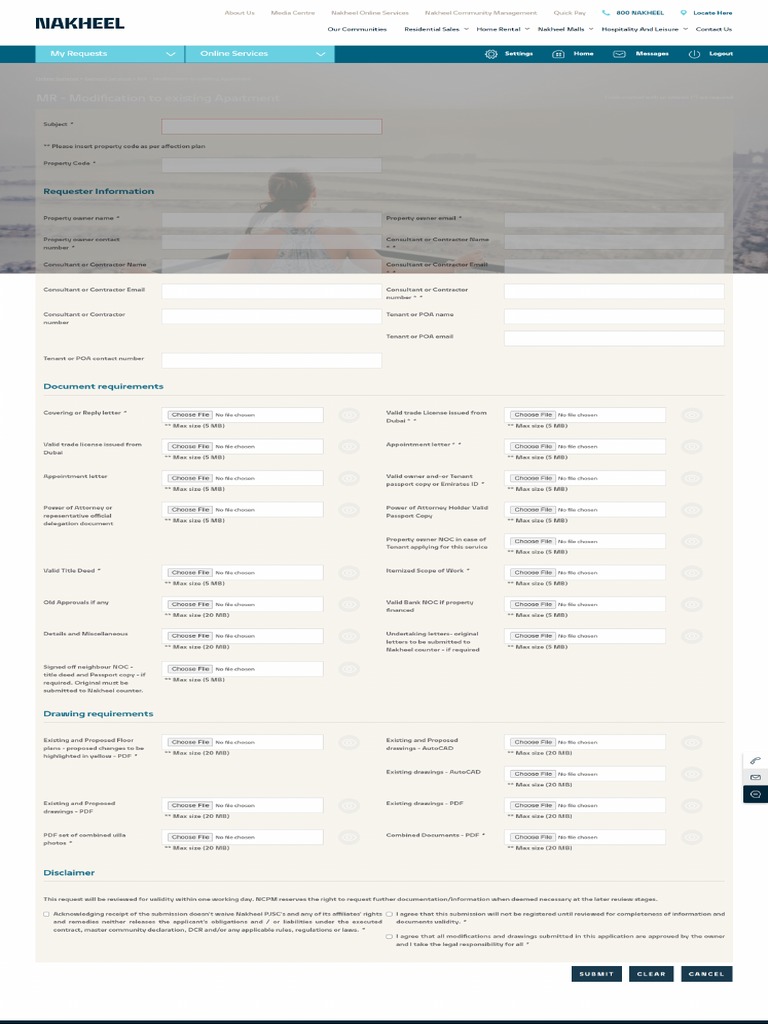 Nakheel Online Service NOC Requirements For Apartment Modification | PDF