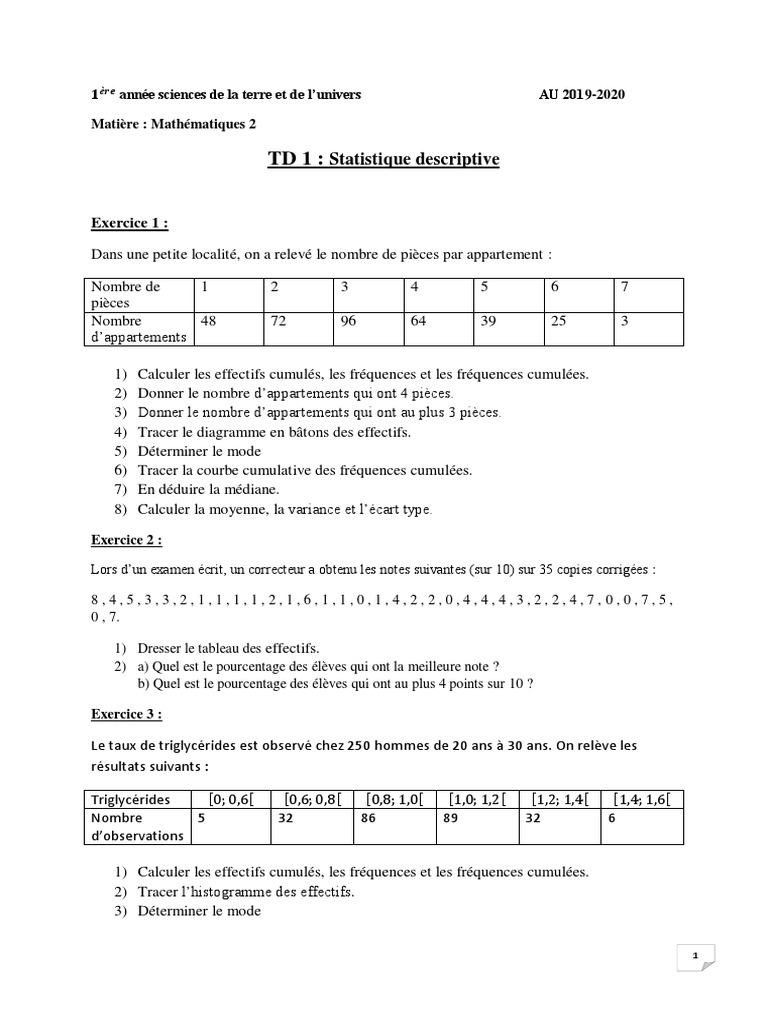 Statistique Descriptive TD | PDF | Statistique descriptive | Statistiques