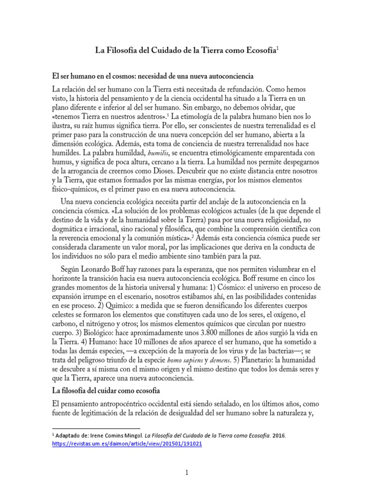 La Filosofía del Cuidado de la Tierra como Ecosofía | PDF | Ecología ...