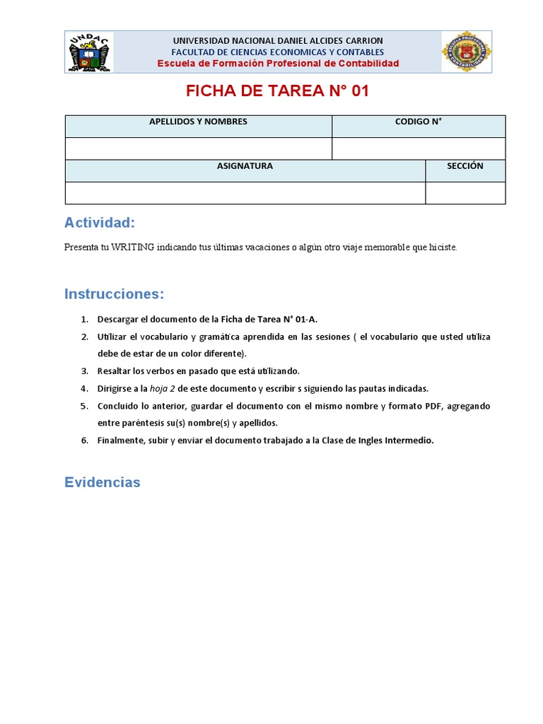 FICHA DE TAREA 01 Writing | PDF