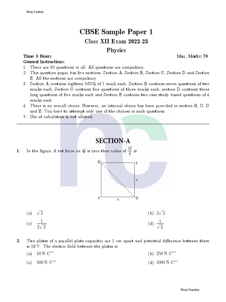 Sample Paper 01 | PDF | Semiconductors | Refraction