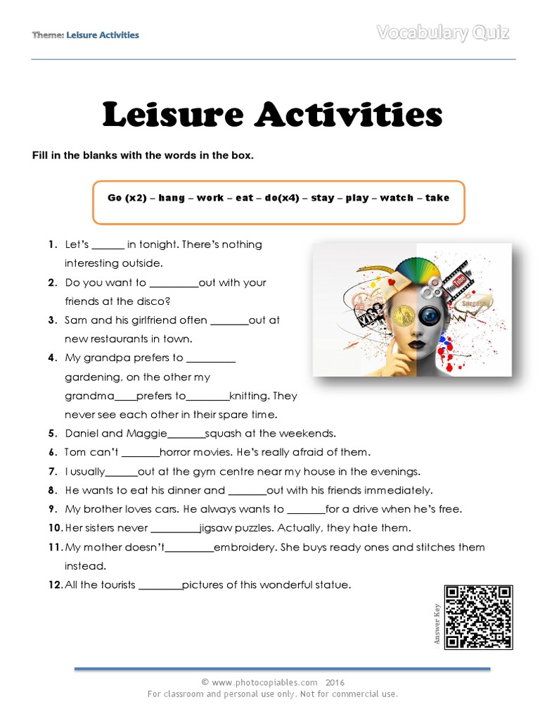 Leisure Activities - Vocabulary Quiz - 0 | PDF