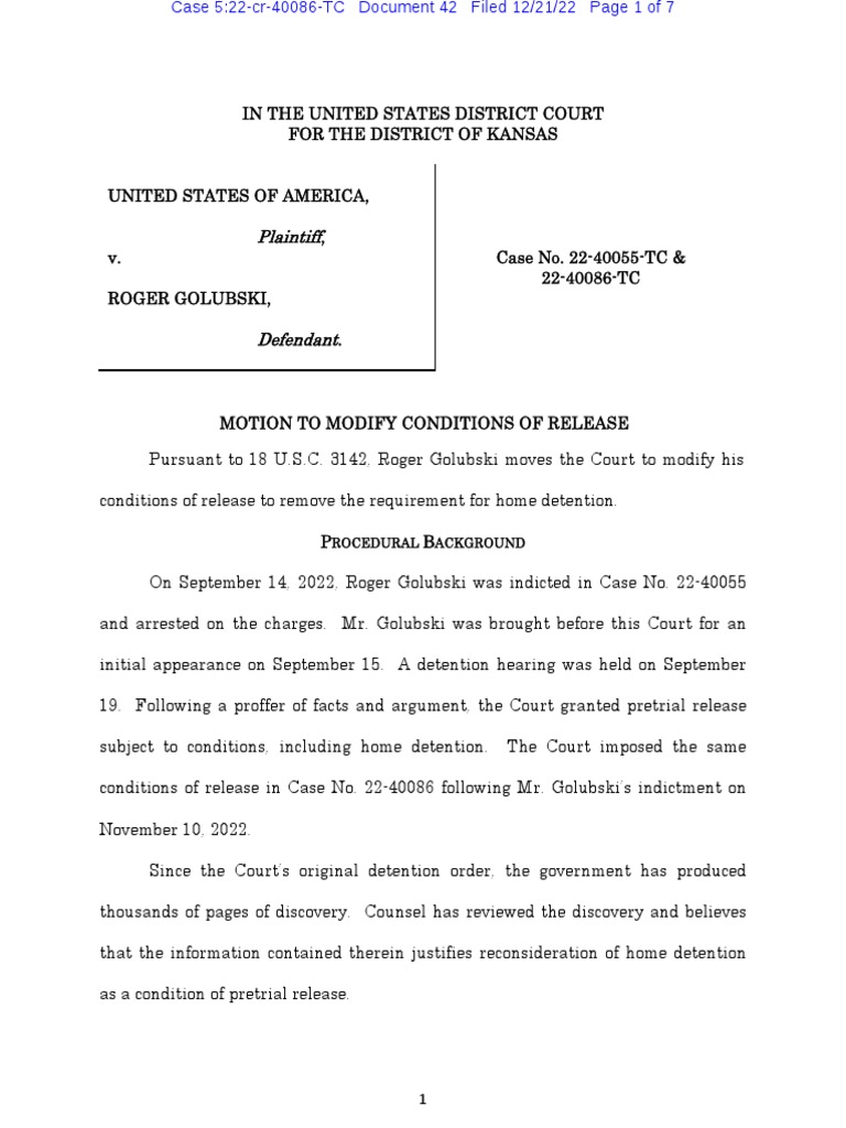 Modify Conditions of Release | PDF | Discovery (Law) | Lawsuit