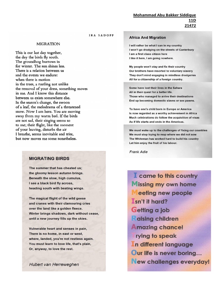 Migration Poems & Pictures | PDF