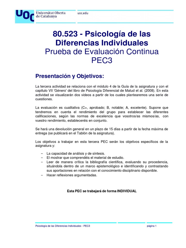 Devolucion Pec 3 Psicología de Las Diferencias Individuales | PDF | Inteligencia | Sicología