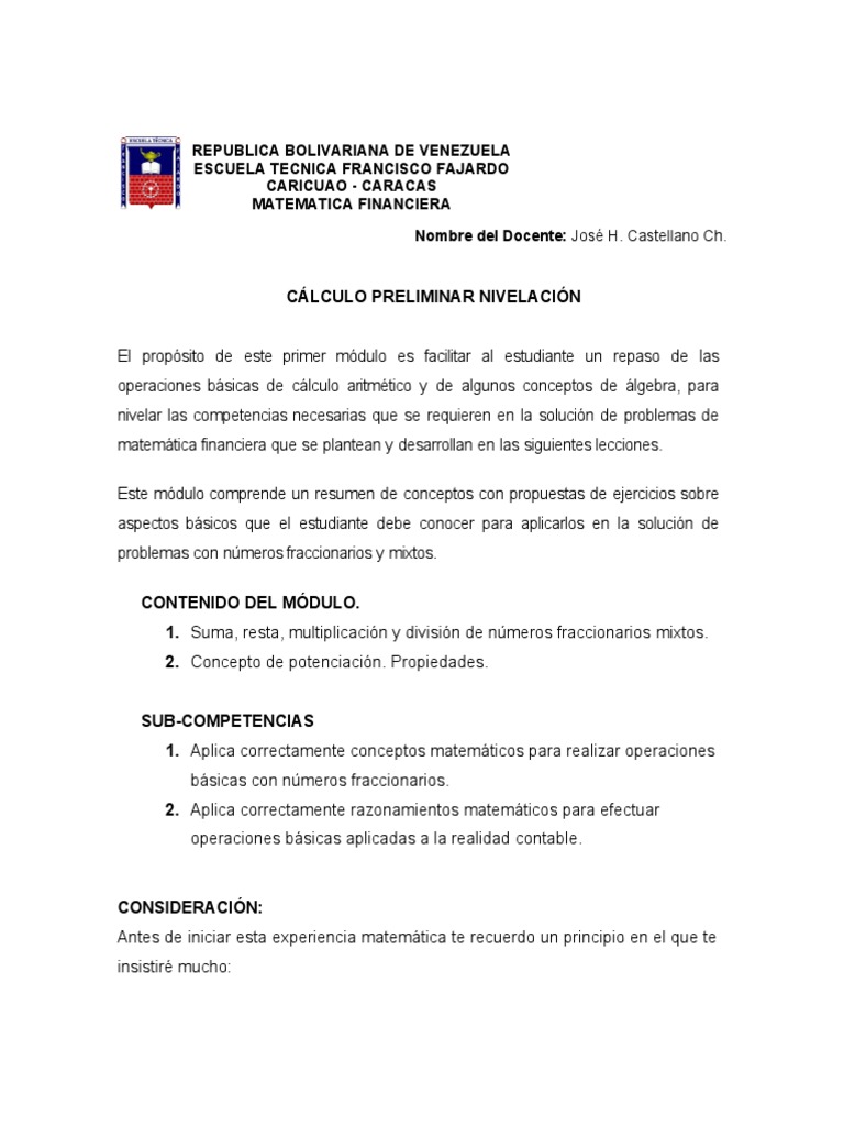 CÁLCULO PRELIMINAR ETFF Matematica Financiera | PDF | Multiplicación ...