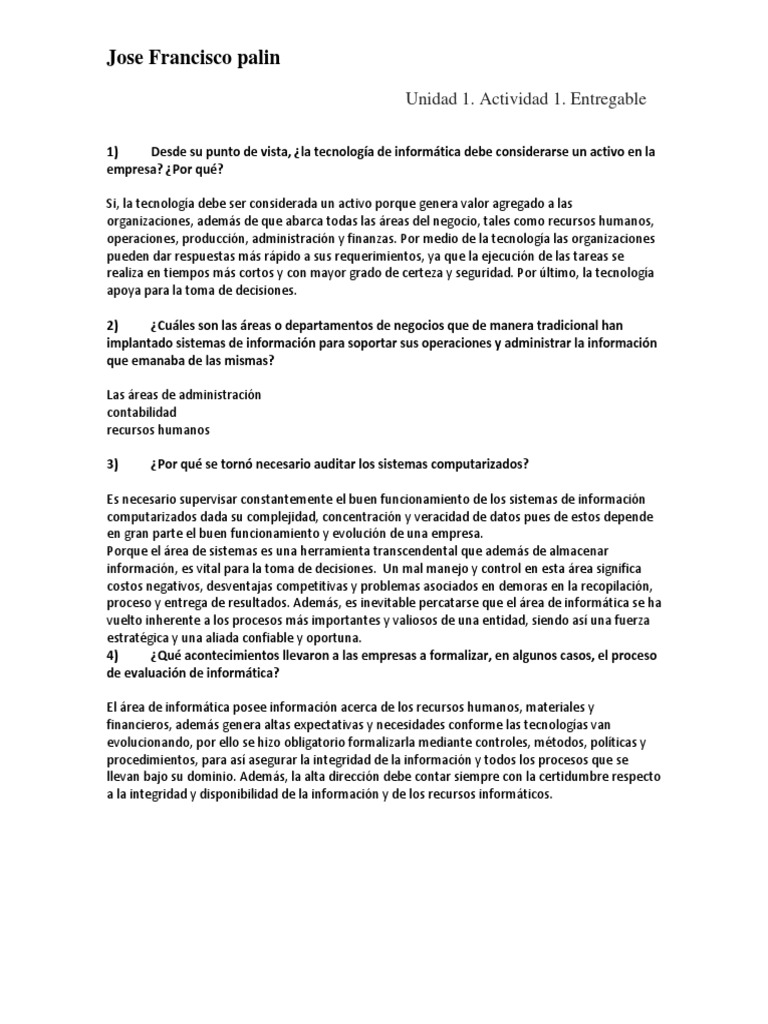 Unidad 1. Actividad 1. Entregable | PDF | Auditoría | Planificación Unidad 1. Actividad 1. Entregable | PDF | Auditoría | Planificación