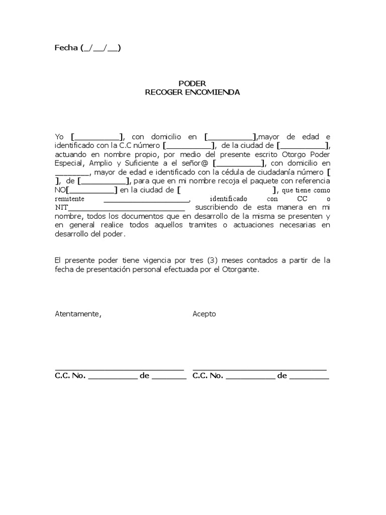 Modelo de Poder para Recoger Encomienda | PDF