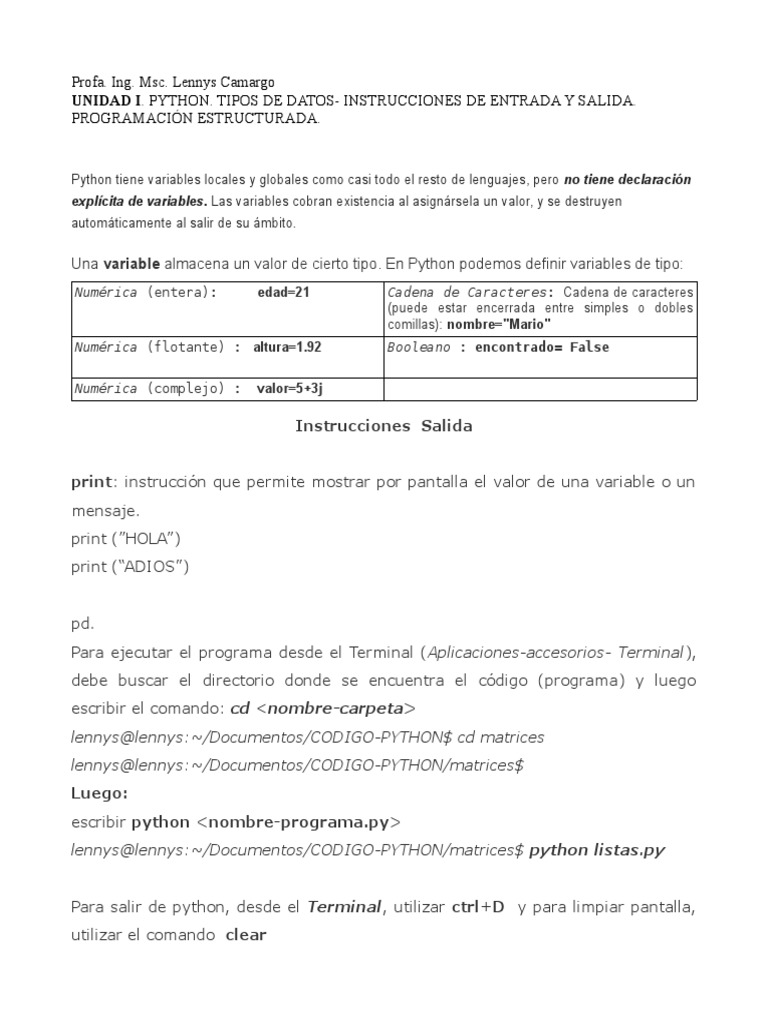 Guia Python Instrucciones Basicas | PDF | Python (lenguaje de programación) | Lenguaje de ...