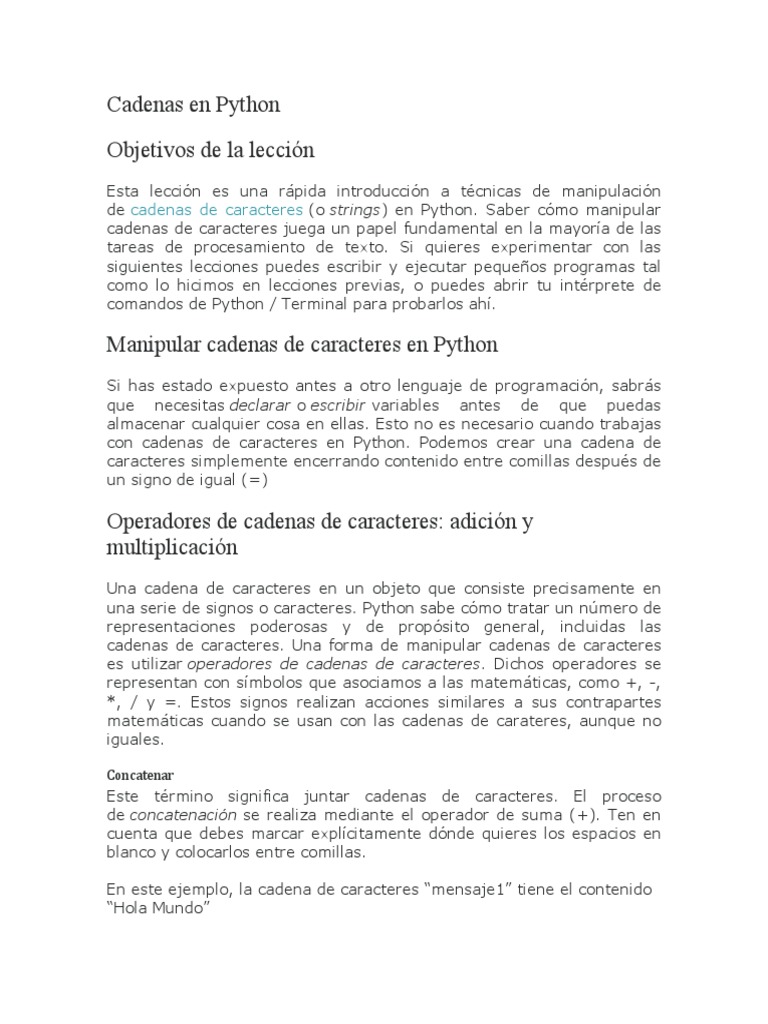 Cadenas en Python | PDF | Python (lenguaje de programación) | Cadena (informática)