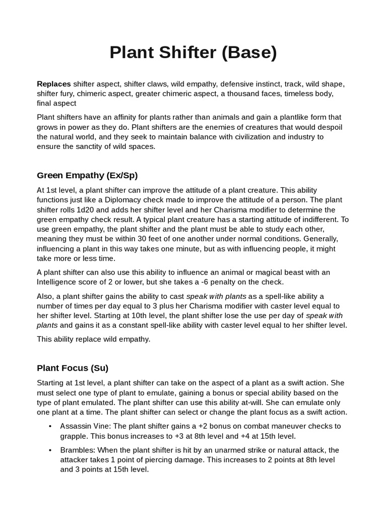 Plant Shifter Archetype | PDF | Plants | Trees