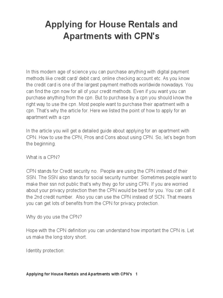 Applying For House Rentals and Apartments With CPN S | PDF | Social ...