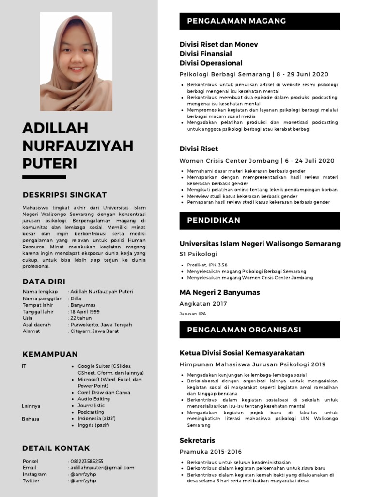 CV - Adillah Nurfauziyah Puteri | PDF