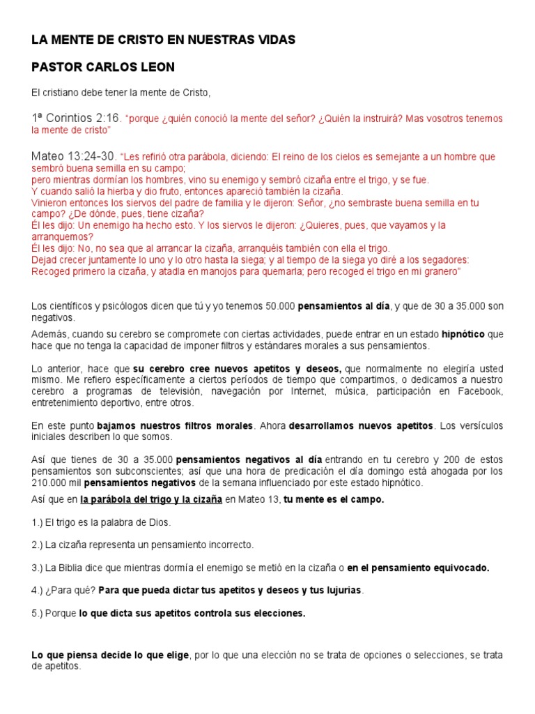 La Mente de Cristo en Nuestras Vidas | PDF | Cristo (título) | Alma