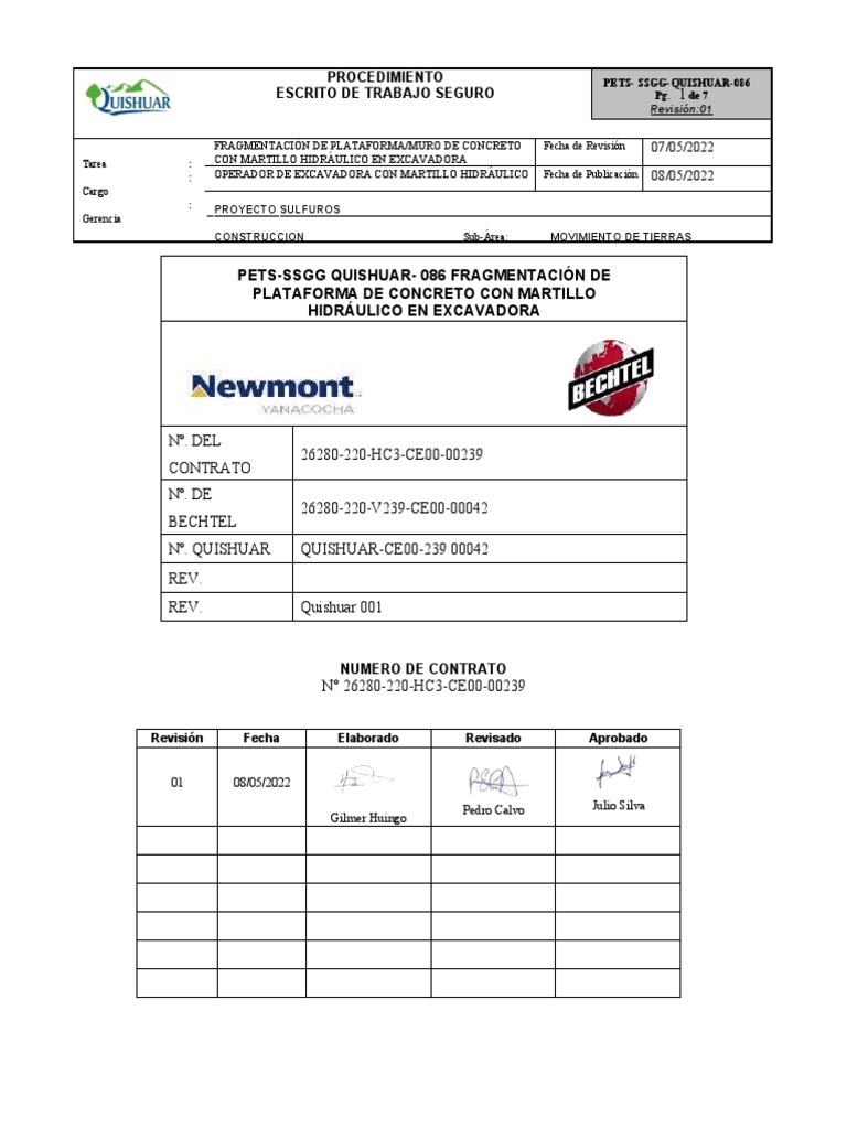 PETS-SSGG QUISHUAR-M-086 Fragmentación de Plataforma de Concreto Con Martillo Hidráulico en ...