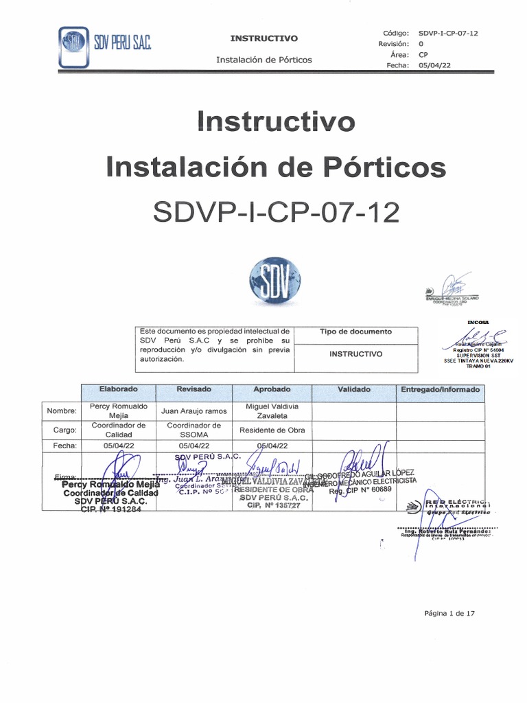 SDVP-I-CP-07-12 Rev.0 Instalación de Porticos | PDF | Grúa (máquina) | Transmisión de energía ...