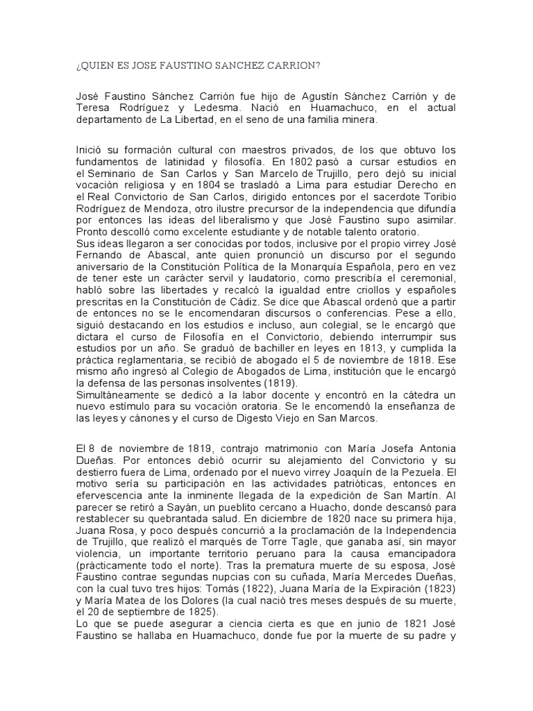 Quien Es Jose Faustino Sanchez Carrion | PDF | América del Sur | Perú