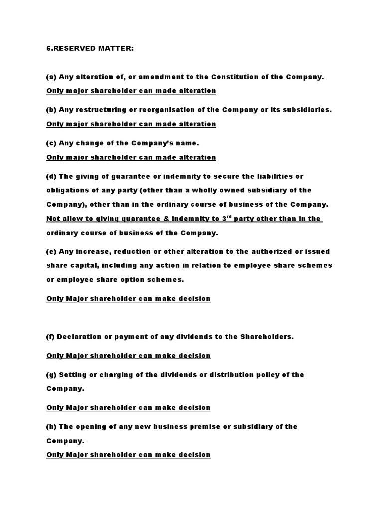 Reserved Matters | Download Free PDF | Shareholders | Subsidiary