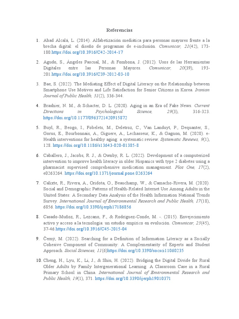 Digital Literacy and Health Information Seeking Among Older Adults: A Review of References | PDF ...