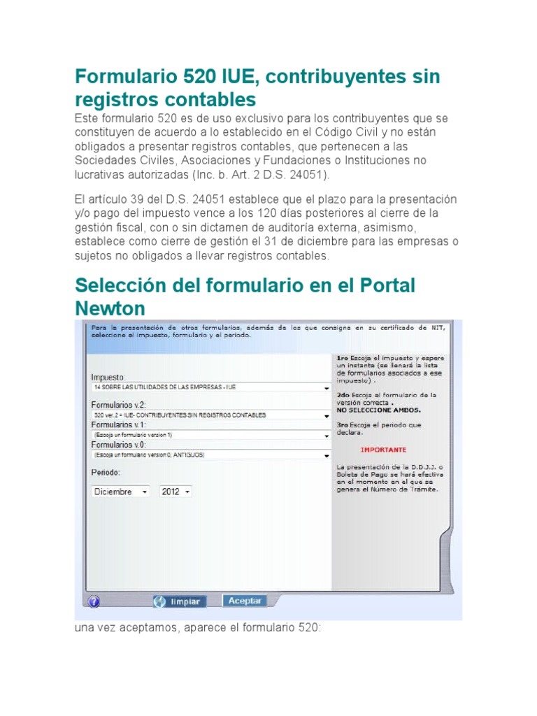Formulario 520 IUE | PDF | Impuestos | Impuesto al valor agregado
