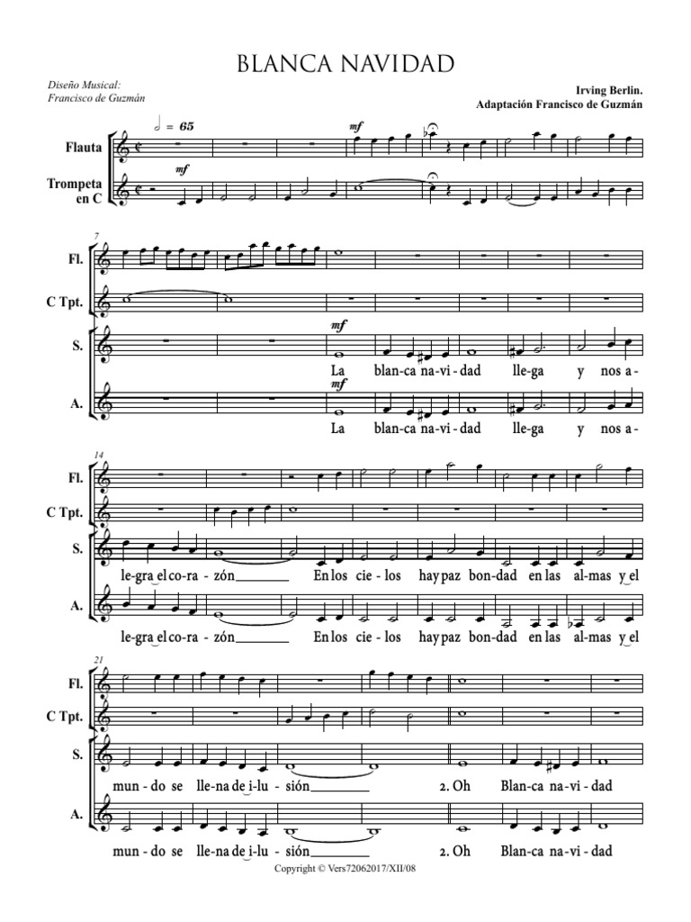 Blanca Navidad FLATA TROMPET 2 VOCES - Full Score | PDF