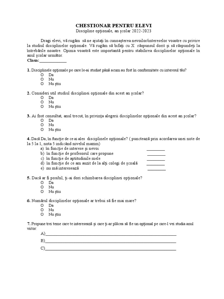 Chestionar Elevi+părinți | PDF