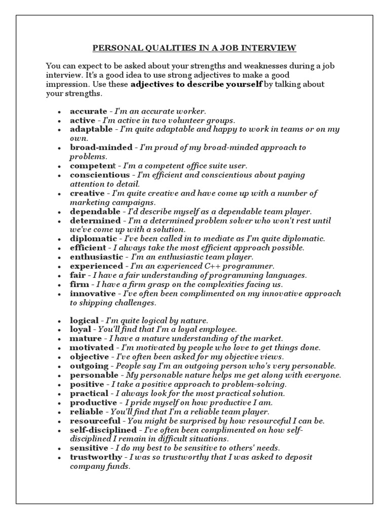 Personal Qualities in A Job Interview | Download Free PDF | Job Interview | Behavioural Sciences