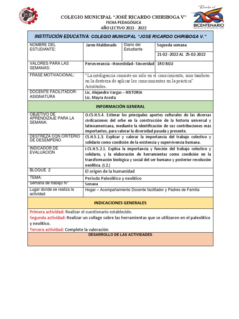 2 Semana 1RO DE BGU HISTORIA | PDF | Homo