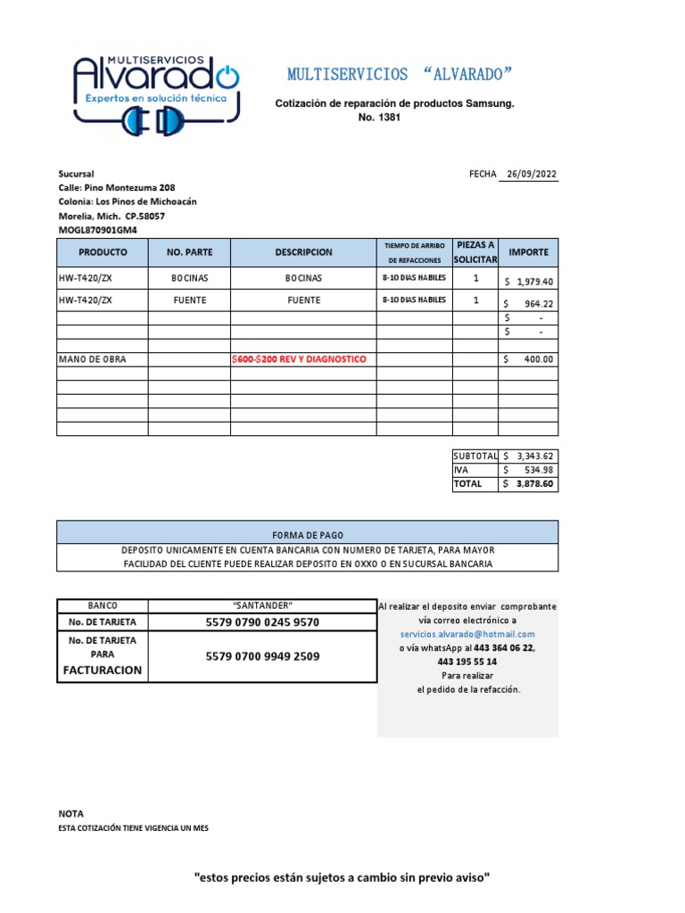 COTIZACION Barra de Sonido | PDF | Economias | Industrias de servicio