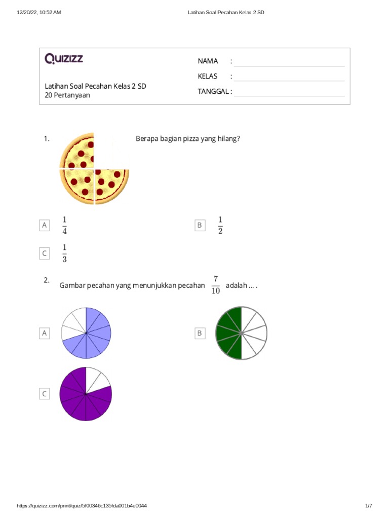 Soal Pecahan Kelas 2 SD | PDF