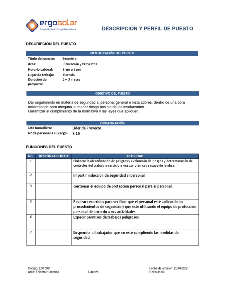 Formato Perfil Segurista para Obra | PDF
