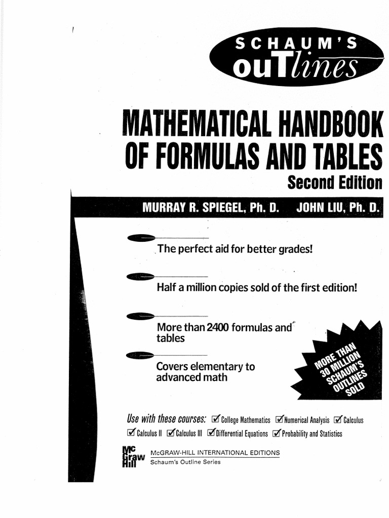Mathematical Handbook Of Formulas And Tables Pdf