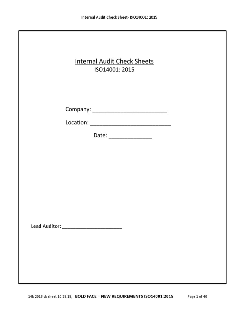 2015 Internal Auditing Check Sheets | PDF | Audit | Internal Audit