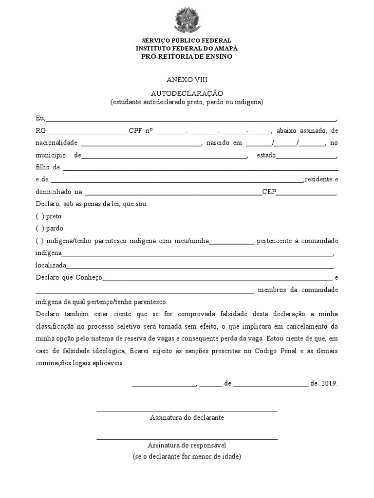 Autodeclaracao Preto Pardo Ou Indigena | PDF
