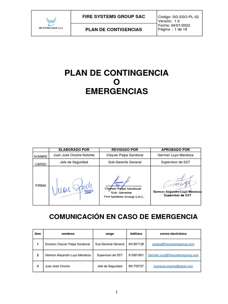 Sg-Sso-Pl-02 Plan de Contingencias | PDF