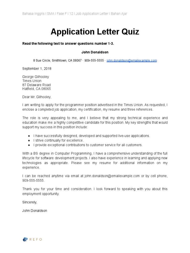 Quiz - Application Letter | PDF