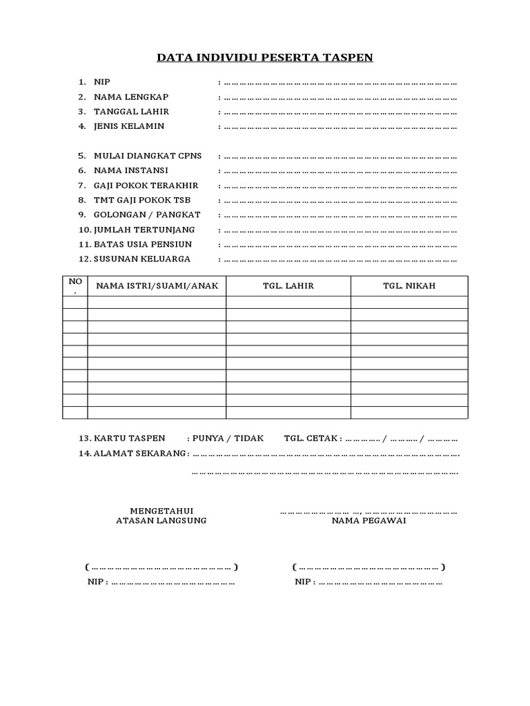 Blanko Peserta Kartu Taspen | PDF