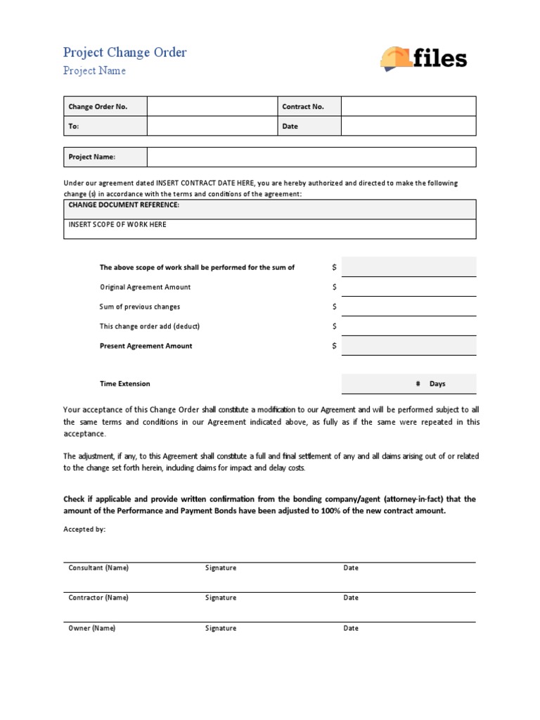 Project Change Order Template | PDF