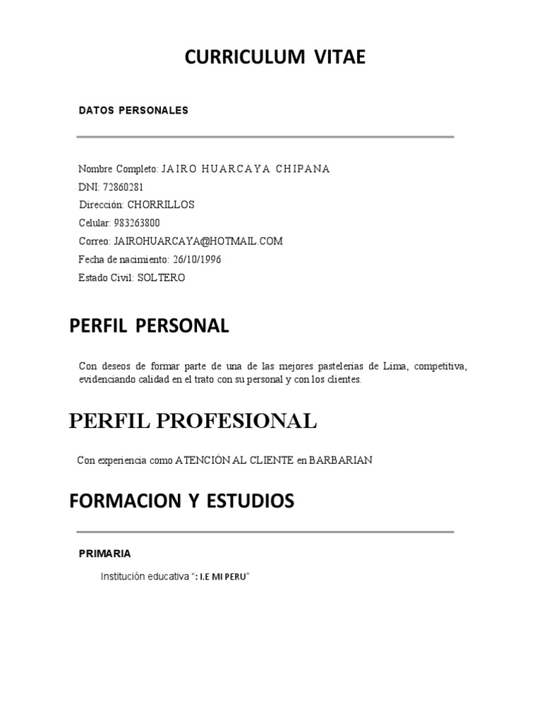 Cv-Jairo Huarcaya Chipana | PDF | Derecho