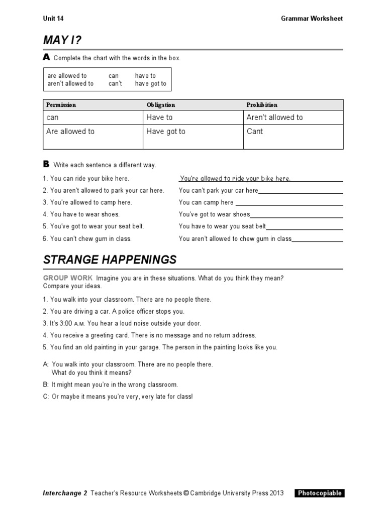 Interchange4thEd Level2 Unit14 Grammar Worksheet | PDF