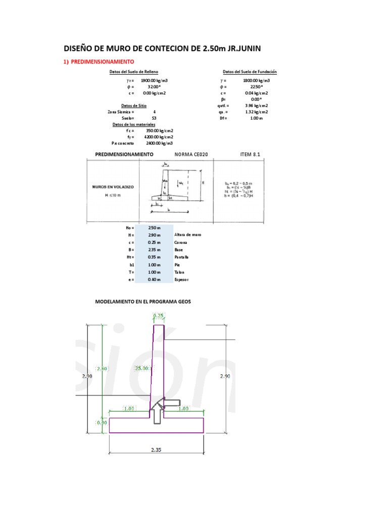 Diseño de Muro de Contención 2.50m | PDF | Ingeniería estructural ...