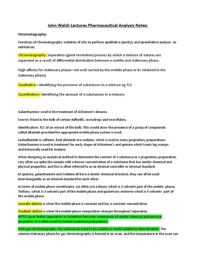 JW GC and HPLC (Notes On Othe Chromatographic Techinques Are Absent ...
