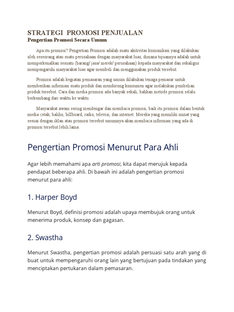 Arti dan Pengertian Promosi | PDF