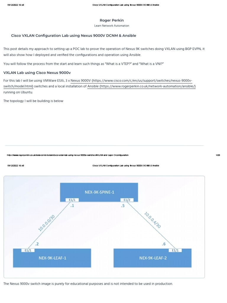 Cisco Vxlan Configuration Lab Using Nexus 9000v Dcnm And Ansible Download Free Pdf Router