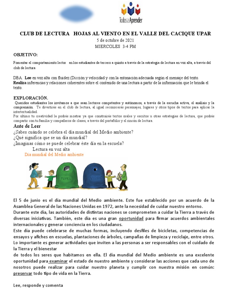 5 de Octubre Día Internacional Del Medio Ambiente-Miercoles de Lectura. 3-5 | PDF | Entorno ...